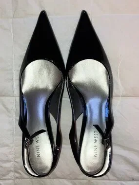 Nine West | Shoes | Nine West Black Patent Leather Kitten Heel Sling ...